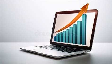 A Laptop Displaying A Bar Graph With An Upward Trending Arrow Graphical Style On A White