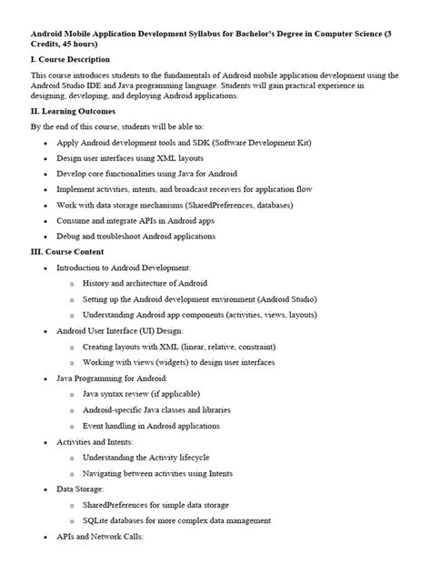 Android Mobile Application Development Syllabus For Bachelor Pdf Android Operating System