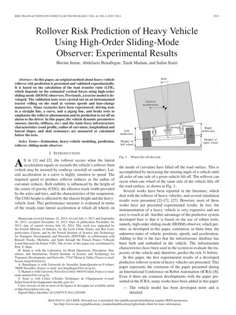 Pdf Rollover Risk Prediction Of Heavy Vehicle Using High Order Sliding Mode Observer