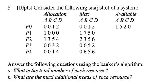 Solved 5 [10pts] Consider The Following Snapshot Of A