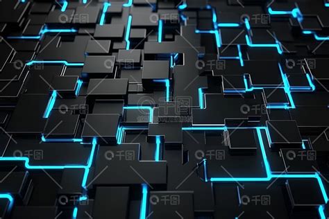 抽象艺术ai数字艺术 机器学习科技3d渲染黑色蓝色抽象方块发光线条立体动感插画 Ai图片免费下载 Png格式 4032像素 编号72100731 千图网