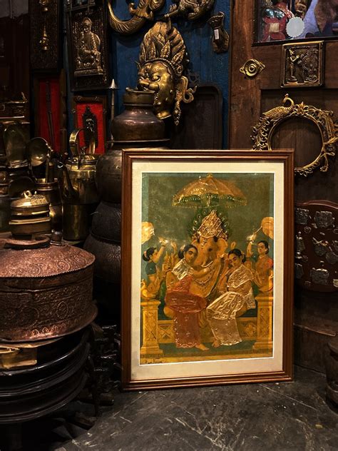 lord ganesha with riddhi and siddhi oleograph artwork for sale