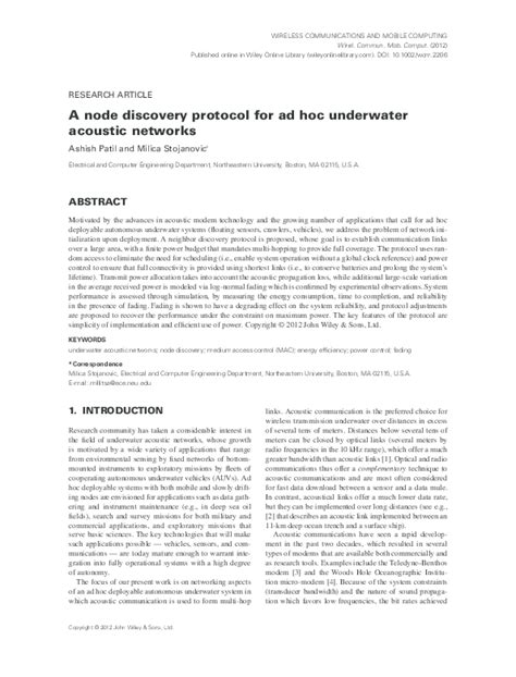 pdf a node discovery protocol for ad hoc underwater acoustic networks