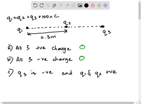 three 100 nc charged objects are equally spaced on a straight line the