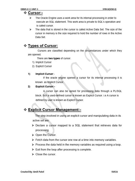Dbms 2u 1 Cursor Pdf Plsql Sql