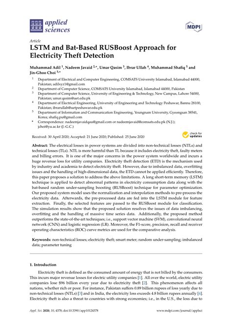Pdf Lstm And Bat Based Rusboost Approach For Electricity Theft Detection
