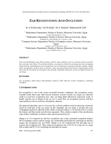 Pdf Ear Recognition And Occlusion