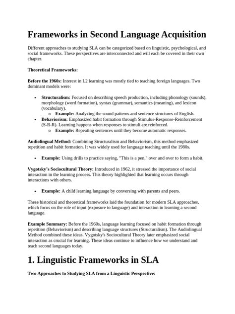 Frameworks In Second Language Acquisition Pdf Second Language Acquisition Language Acquisition