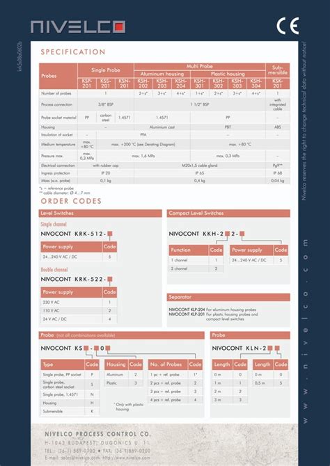 Conductive Level Switches From Nivelco Pdf