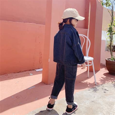 Комплекты детской одежды новые джинсовые маленькие девочки и мальчики куртка с двойным карманом