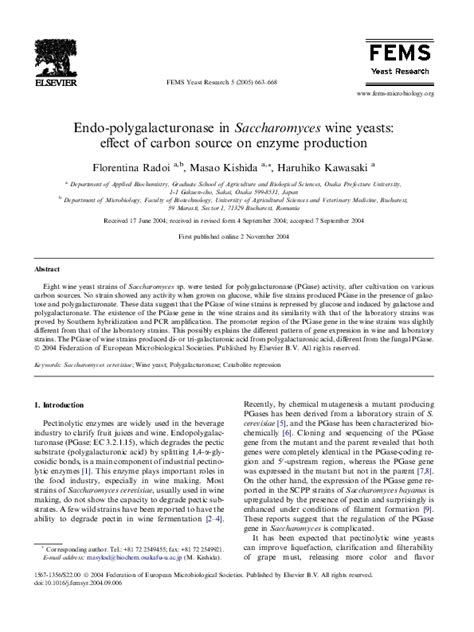 Pdf Endo Polygalacturonase In Wine Yeasts Effect Of Carbon Source On Enzyme Production