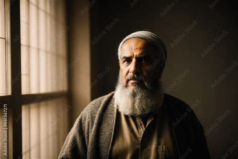 Portrait Of The Of The Old Age Bearded Middle Eastern Man Wearing