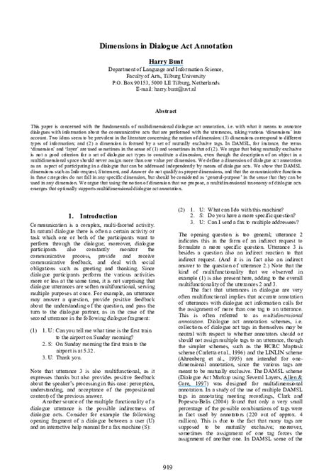 Pdf Dimensions In Dialogue Act Annotation