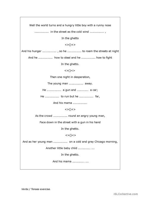 Verb Gap Fill Exercise Song And Nurs English Esl Worksheets Pdf And Doc