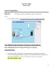 Investigating Capacitance In Physics Lab 4 Course Hero