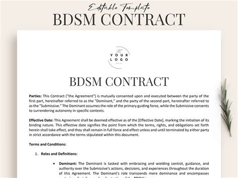 Bdsm Contract Template Customizable Bdsm Agreement Template Word