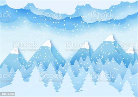 3d 추상 파스텔 종이 잘라 구름 소나무와 산 겨울 풍경 그림 벡터 템플릿 개념에 대한 스톡 벡터 아트 및 기타 이미지 개념 겨울 계절 Istock