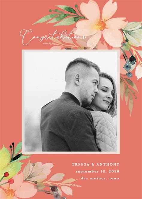 Watercolor Flowers Engagement Congratulations Card Greetings Island