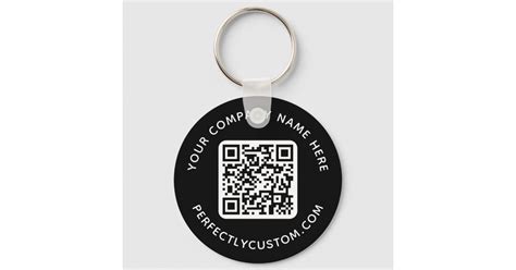 Qr Code And Custom Text Black Round Keychain Zazzle