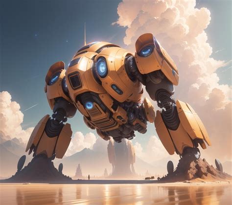 Premium Ai Image Giant Robot With Huge Arms Floating