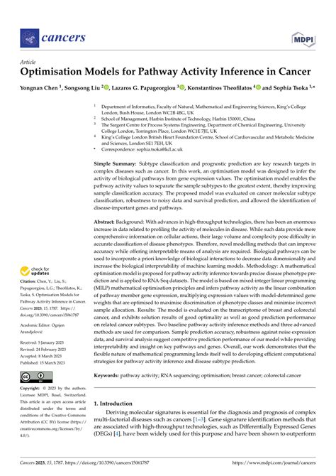 Pdf Optimisation Models For Pathway Activity Inference In Cancer