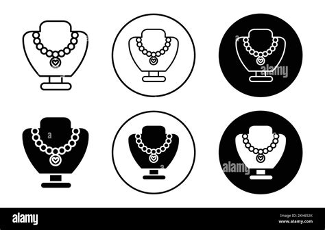 Necklace Display Icon Vector Symbol Or Sign Set Collection In Black And White Outline Stock