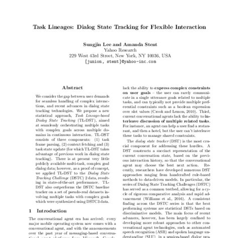 Task Lineages Dialog State Tracking For Flexible Interaction Acl Anthology