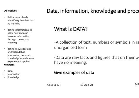 Summary Chapter 1 Data Information Knowledge And Processing A Level It 9626 Unit 1 Data
