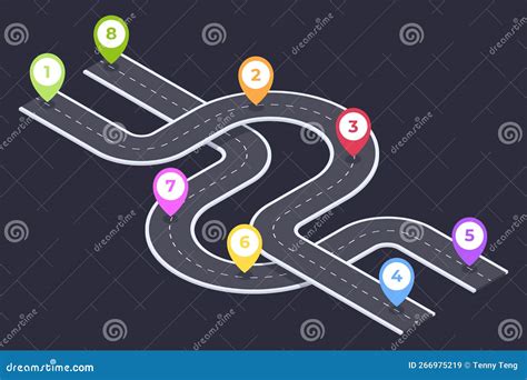 Isometric 8 Steps Timeline Navigation Winding Roadmap Pathway Road