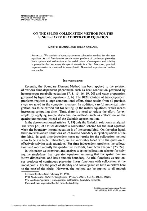 Pdf On The Spline Collocation Method For The Single Layer Heat