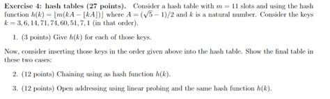 Solved Exercise 4: hash tables (27 points). Consider a hash | Chegg.com