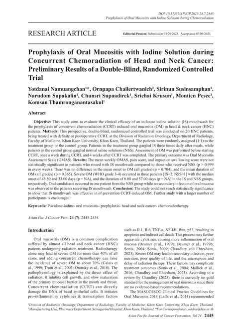 Pdf Prophylaxis Of Oral Mucositis With Iodine Solution During