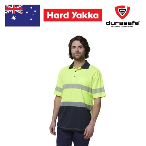 Hard Yakka Y19618 Mens Short Sleeve Hi Vis Taped Polo Yellownavy Size