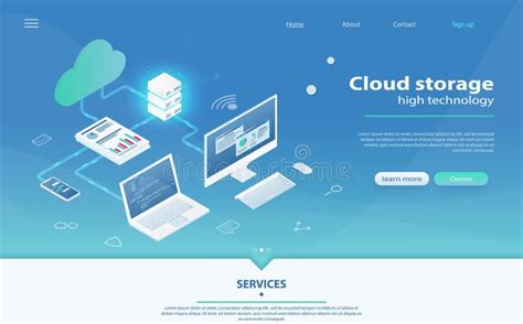 Cloud Hosting Network Isometric Concept Online Computing Storage