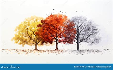 Season Change On Tree Represent Change Time Through Year Stock Illustration Illustration Of