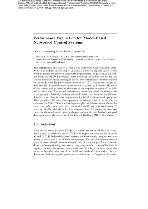 Pdf Performance Evaluation For Model Based Networked Control Systems