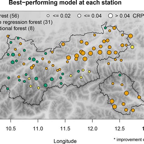 map showing the post processing method that performs best at each