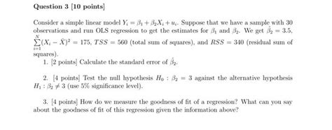 solved consider a simple linear model yi β1 β2xi ui suppose