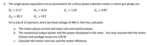 solved the single phase equivalent circuit parameters for a