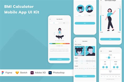 Bmi Calculator Mobile App Ui Kit Photoshop Templates ~ Creative Market