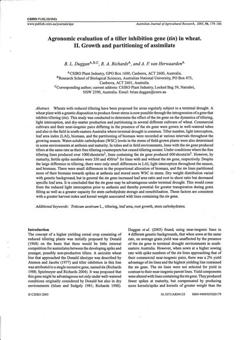 Pdf Agronomic Evaluation Of A Tiller Inhibition Gene Tin In Wheat