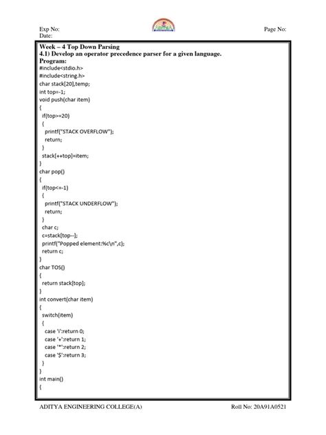 Week 4 Top Down Parsing 41 Develop An Operator Precedence Parser