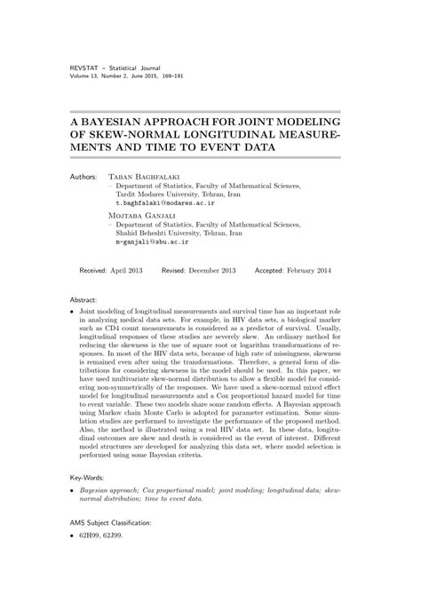 PDF A Bayesian Approach For Joint Modeling Of Skew Normal Longitudinal Measurements And Time