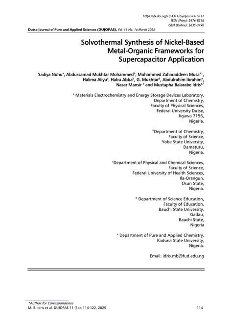 Pdf Solvothermal Synthesis Of Nickel Based Metal Organic Frameworks For Supercapacitor Application