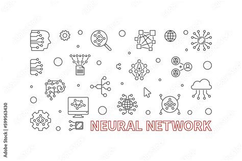 Neural Network Outline Horizontal Banner Vector Artificial Intelligence Technology Illustration