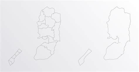 흰색 배경에 영역이 있는 팔레스타인의 검정 윤곽선 벡터 지도 프리미엄 벡터
