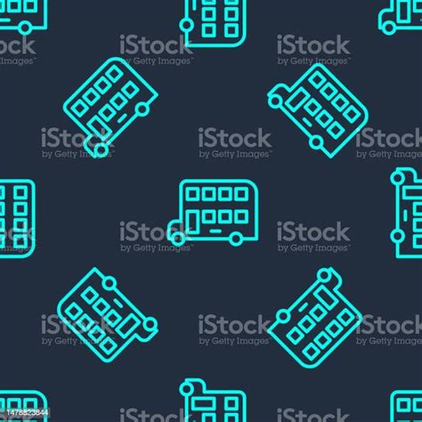 녹색 선 더블 데커 버스 아이콘은 파란색 배경에 매끄러운 패턴을 격리했습니다 런던 클래식 여객 버스 대중 교통 기호입니다 벡터