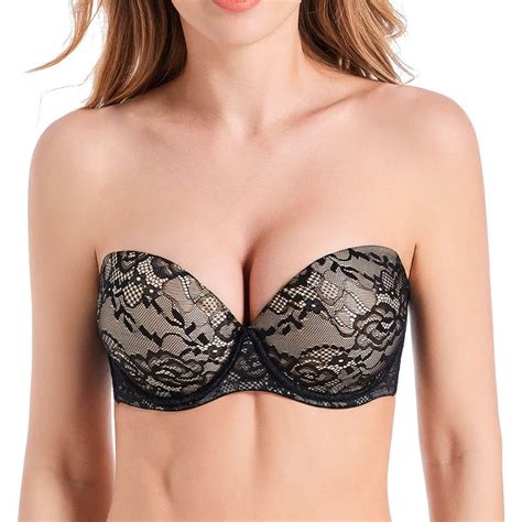 Strapless Push Up Lace Bras With Clear Strap