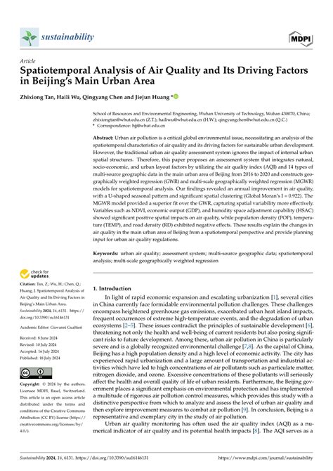 Pdf Spatiotemporal Analysis Of Air Quality And Its Driving Factors In Beijings Main Urban Area