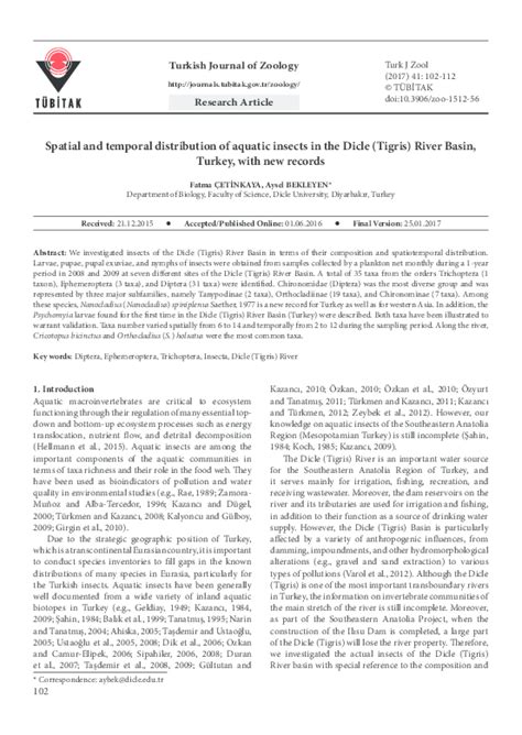 Pdf Spatial And Temporal Distribution Of Aquatic Insects In The Dicle